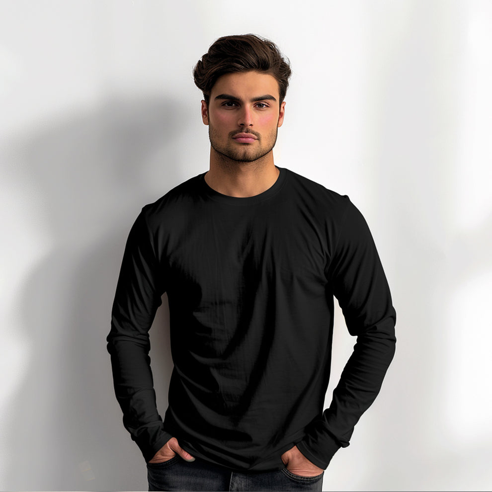 Roundneck_Black_fullsleeve_Men_180basics – XBUILT Clothing